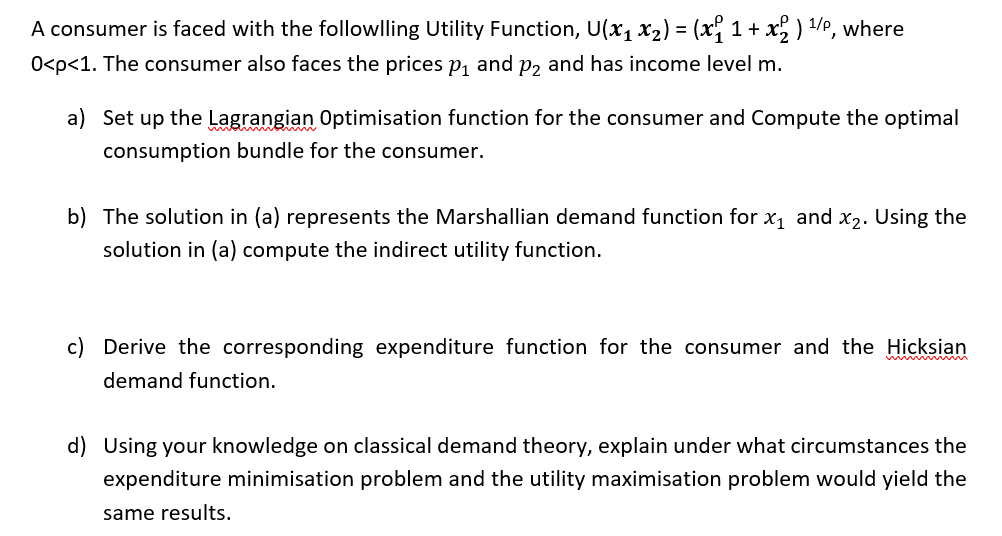 Solved A consumer is faced with the followlling Utility | Chegg.com