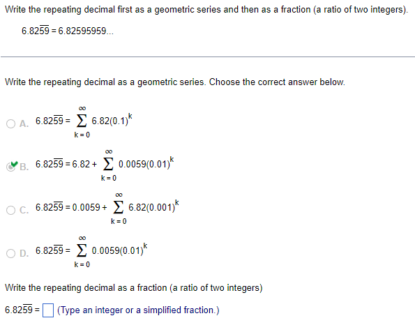 Solved Write the repeating decimal first as a geometric | Chegg.com