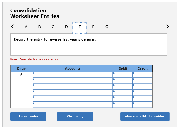 Consolidation Worksheet Entries B C D E F G Record | Chegg.com