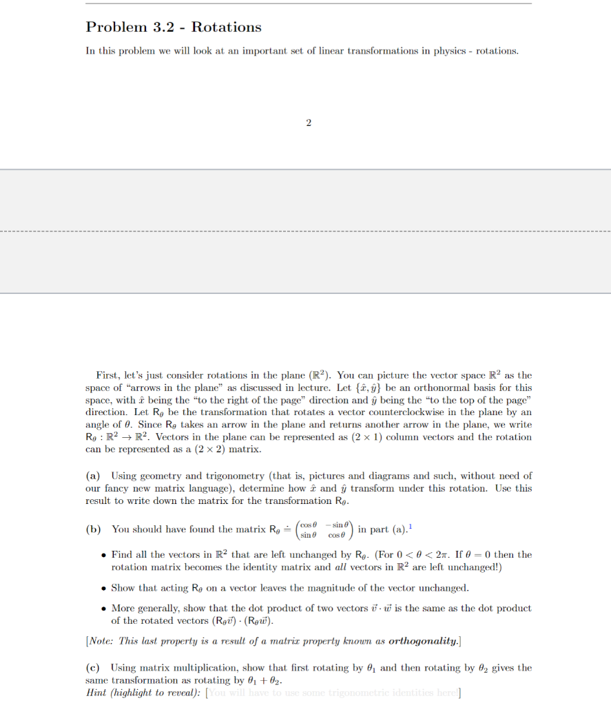 Problem 3.2 - Rotations In this problem we will look | Chegg.com