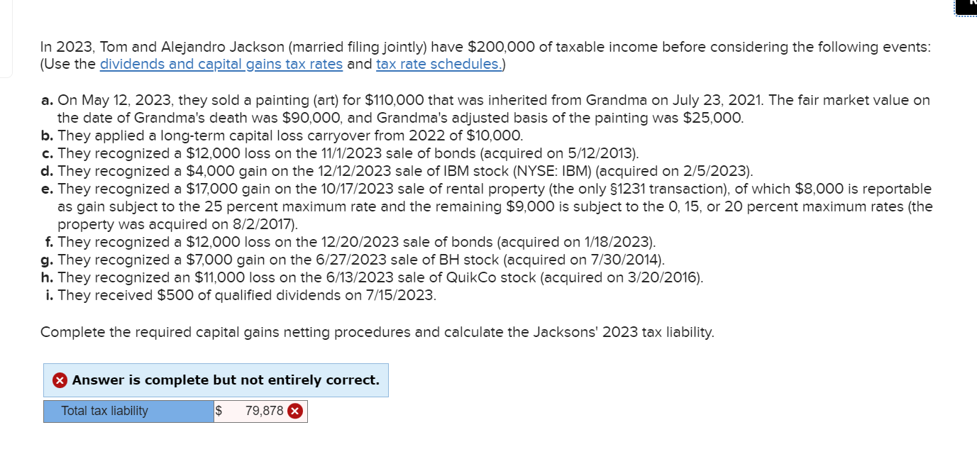 Solved In 2023, ﻿Tom and Alejandro Jackson (married filing | Chegg.com