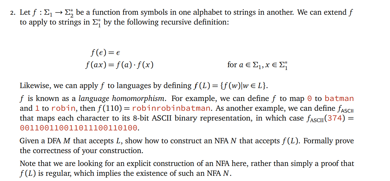 Solved 2. Let f be a function from symbols in one alphabet | Chegg.com