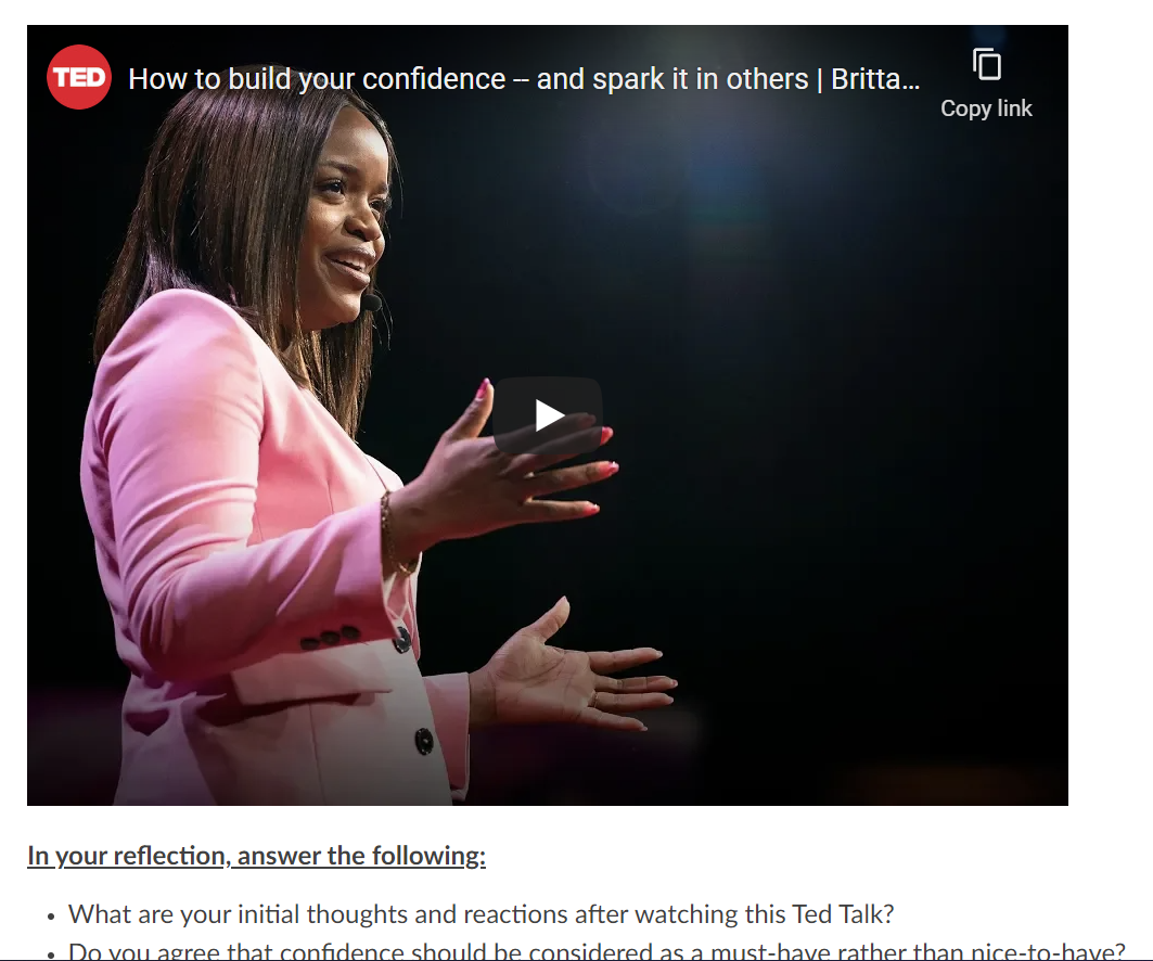 Solved TED How to build your confidence -- and spark it in | Chegg.com