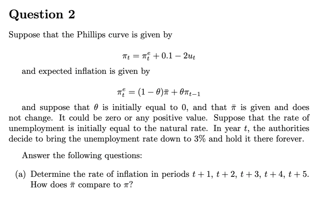 Solved Question 2 Suppose that the Phillips curve is given | Chegg.com