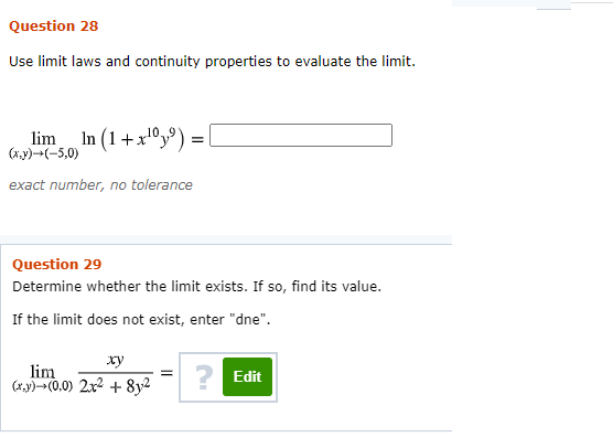 Solved Question 28 Use limit laws and continuity properties | Chegg.com