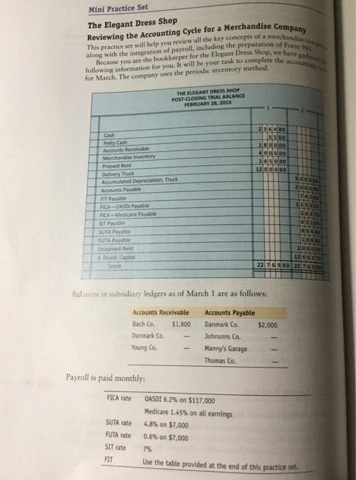 Mini Practice Set Reviewing the Accounting Cycle for | Chegg.com