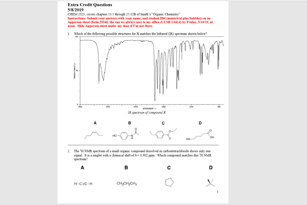 Solved Extra Credit Questions 5/8/2019 CHEM 2325, covers | Chegg.com