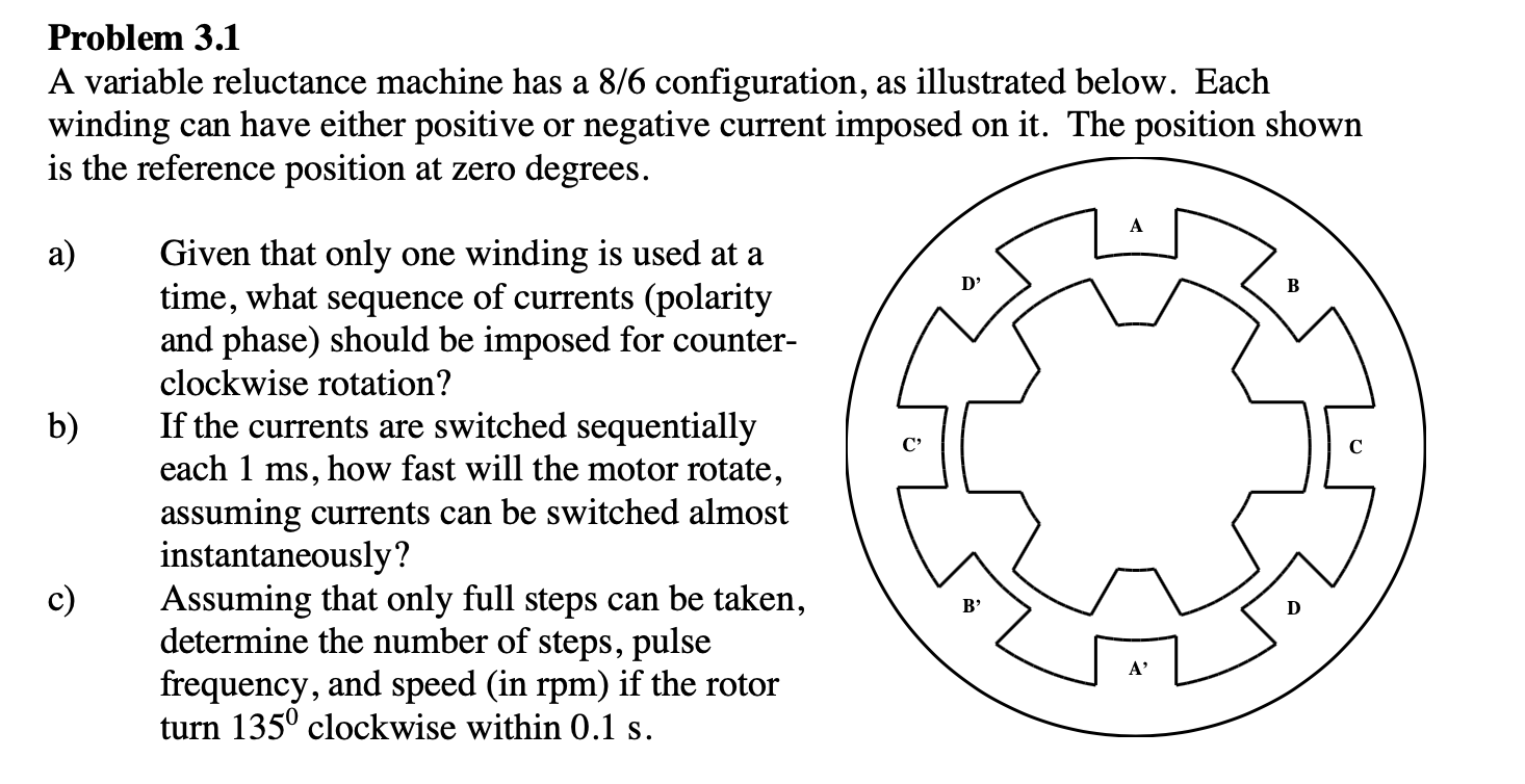 Solved Problem 3.1 A variable reluctance machine has a 8/6 | Chegg.com