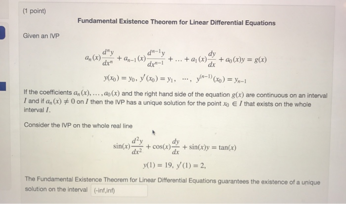 Solved 1 point) Fundamental Existence Theorem for Linear | Chegg.com