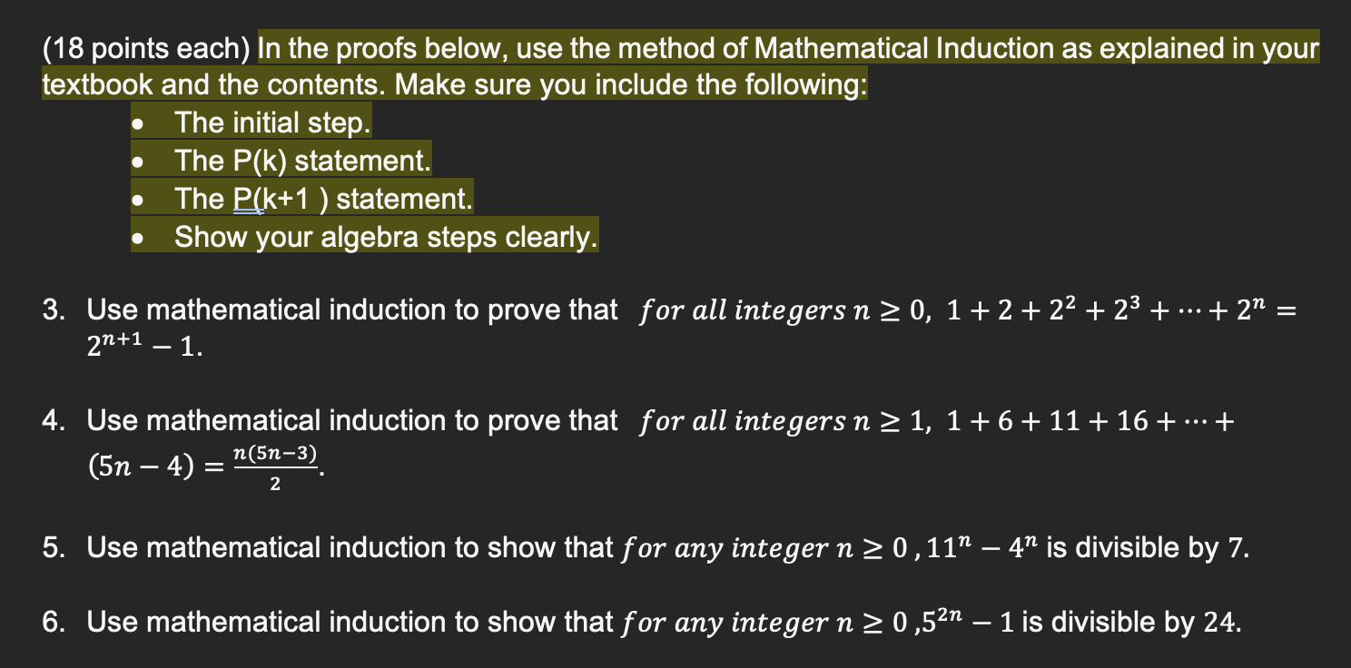Solved (18 points each) In the proofs below, use the method | Chegg.com