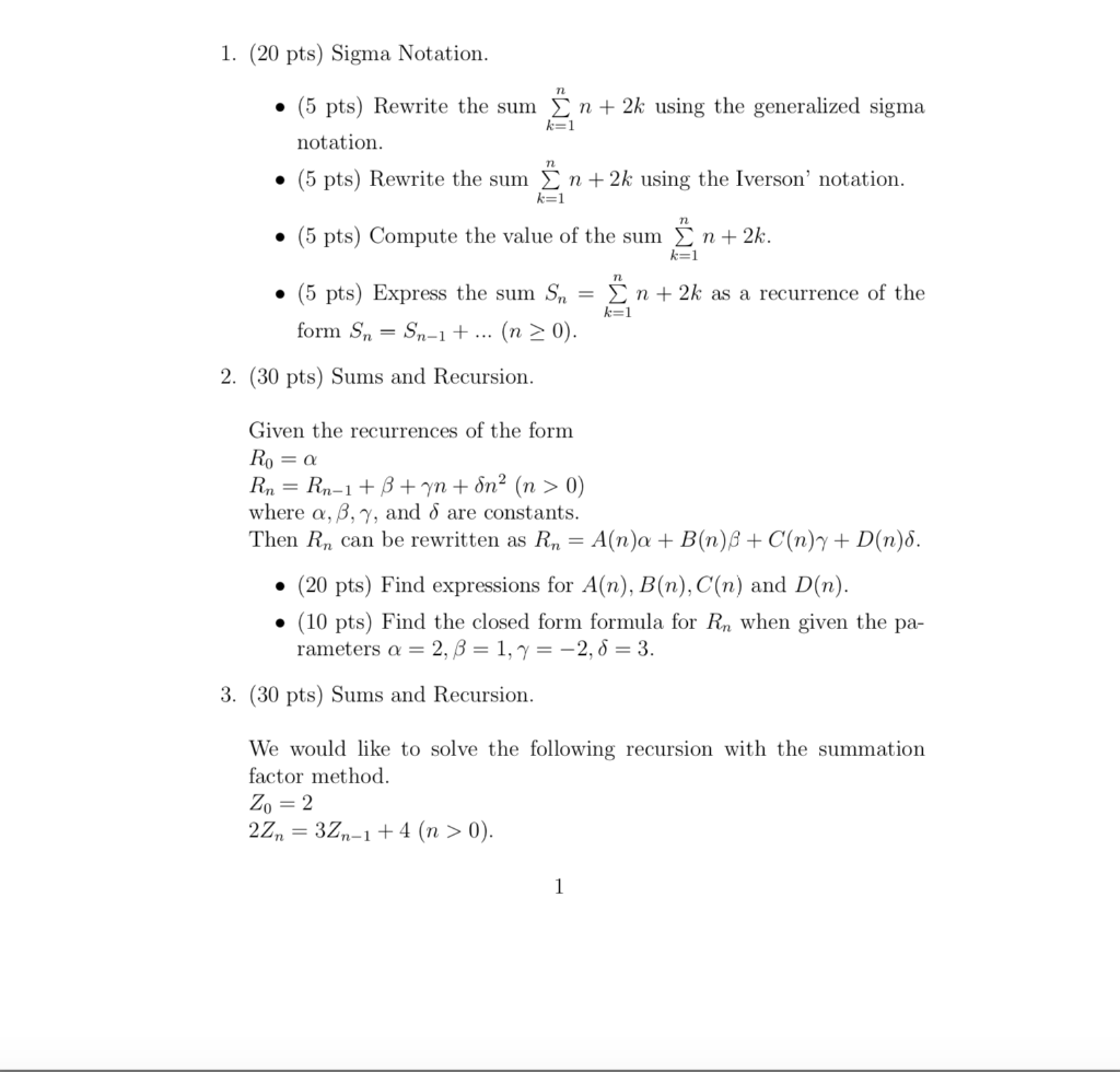 Hello I have a homework about: 1) Sigma Notation 2) | Chegg.com