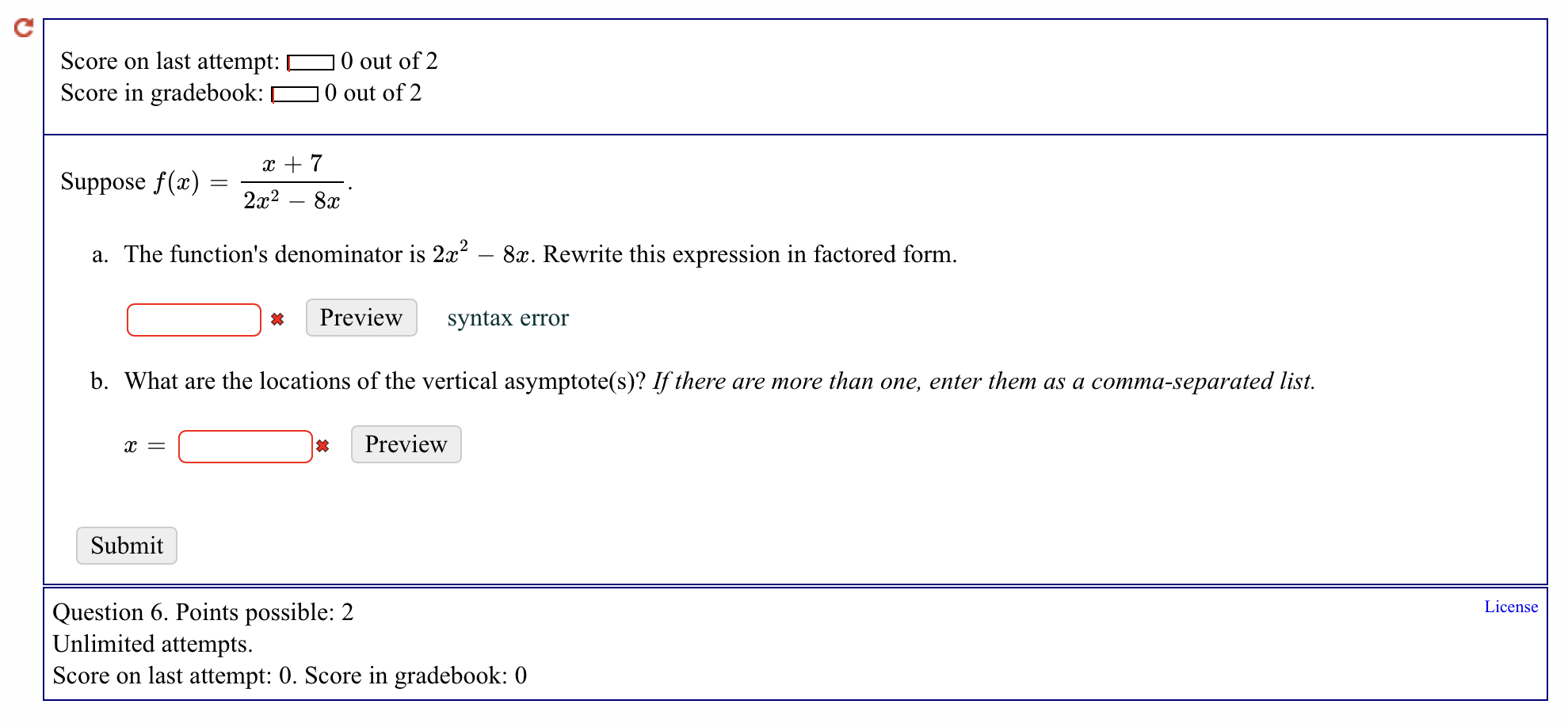 Solved Score on last attempt: 0 out of 2 Score in gradebook: | Chegg.com