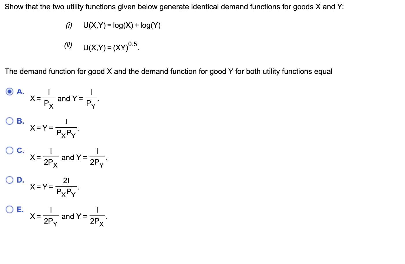 Solved Show that the two utility functions given below | Chegg.com