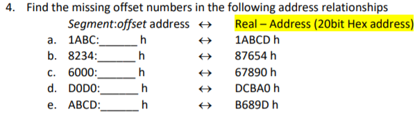 Solved 1 4. Find the missing offset numbers in the following | Chegg.com