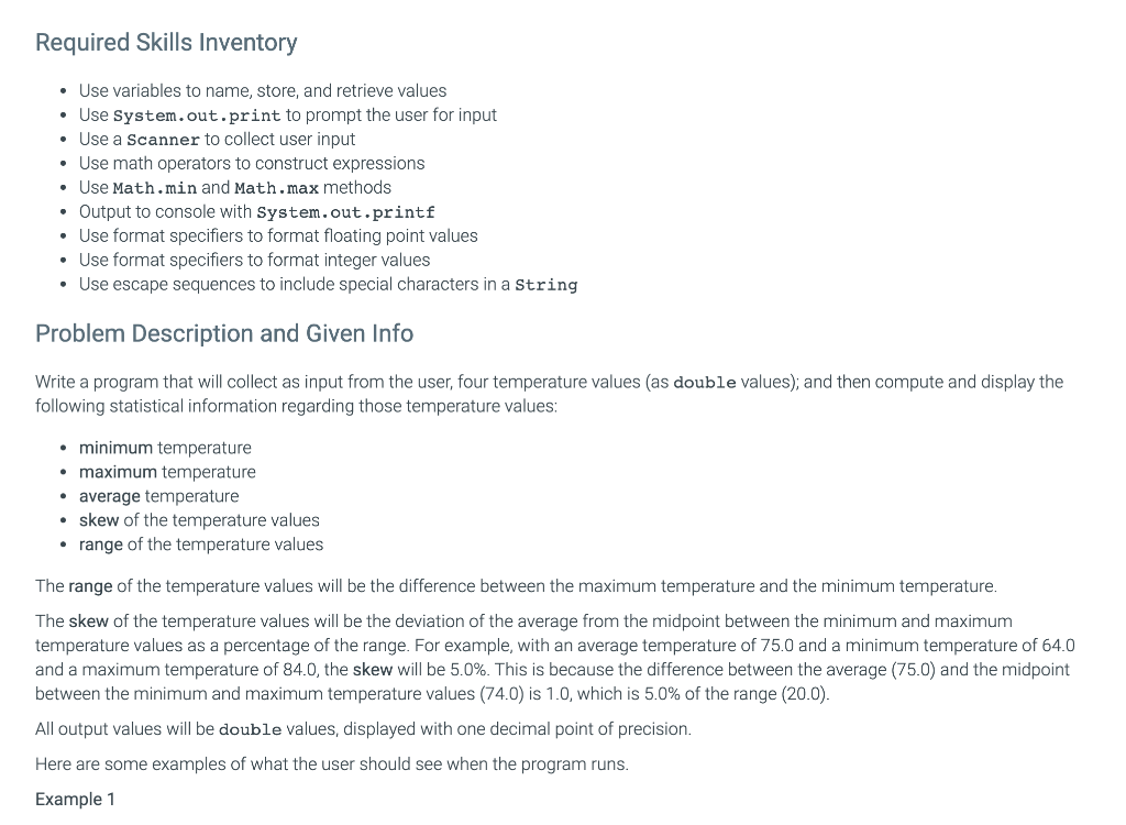 Solved Required Skills Inventory • Use variables to name, | Chegg.com