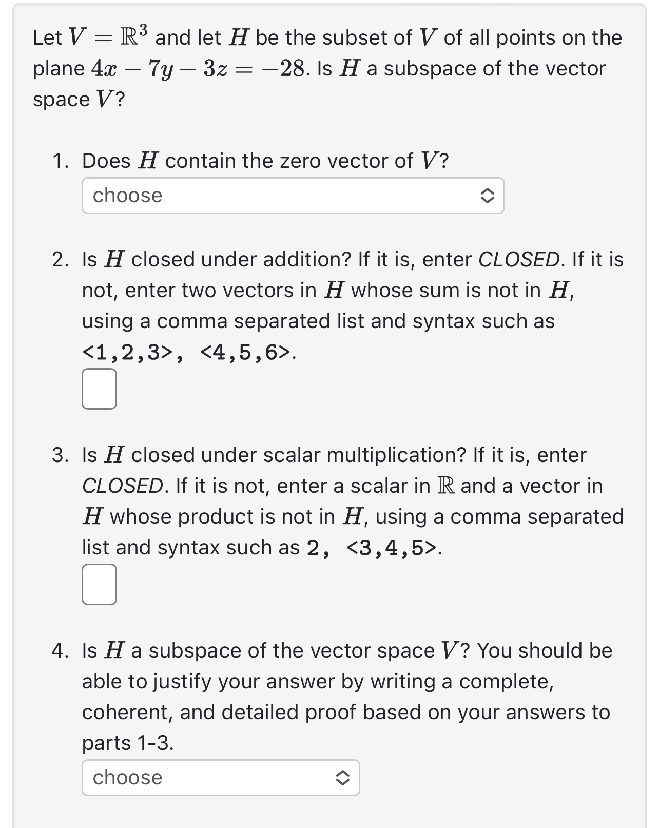 Solved Let V=R3 ﻿and let H ﻿be the subset of V ﻿of all | Chegg.com