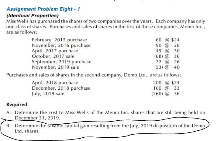 Solved Assignment Problem Eight - 1 (Identical Properties) | Chegg.com