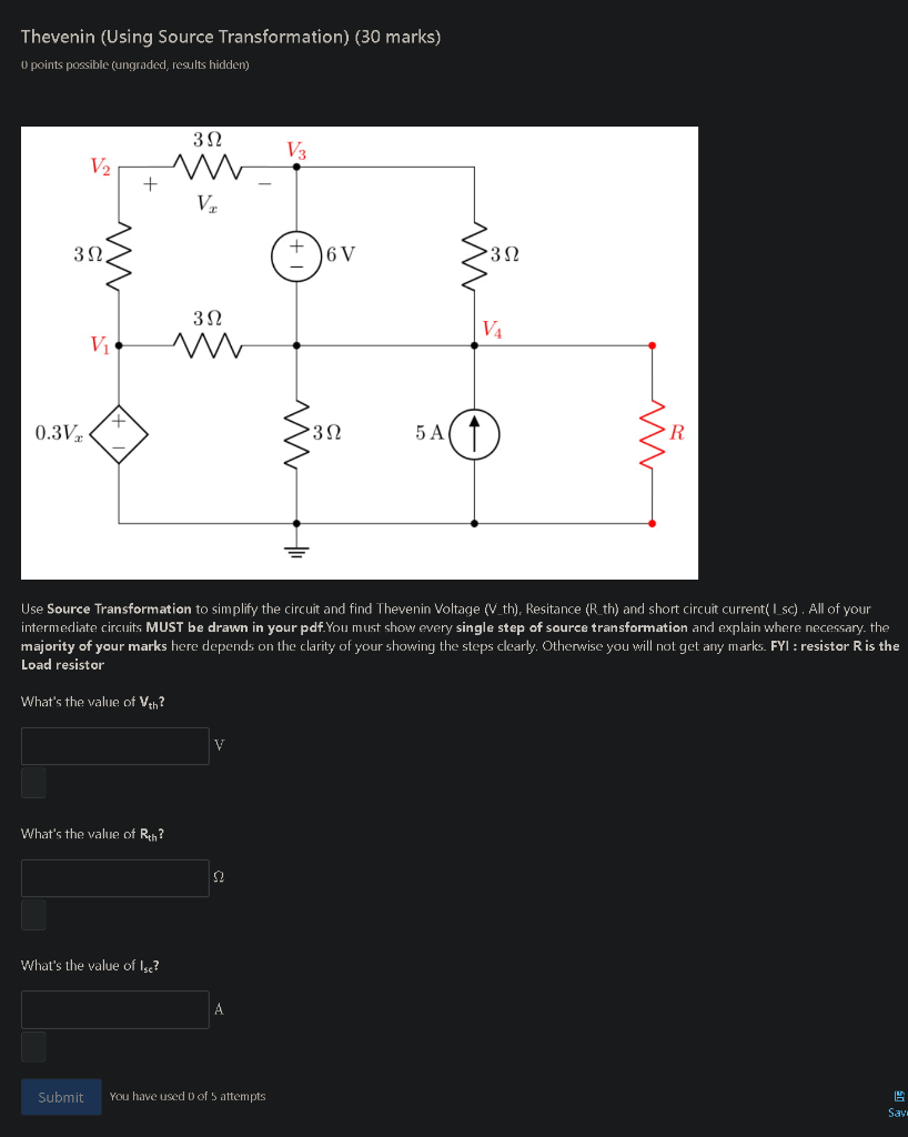Solved Thevenin (Using Source Transformation) (30 marks) U | Chegg.com