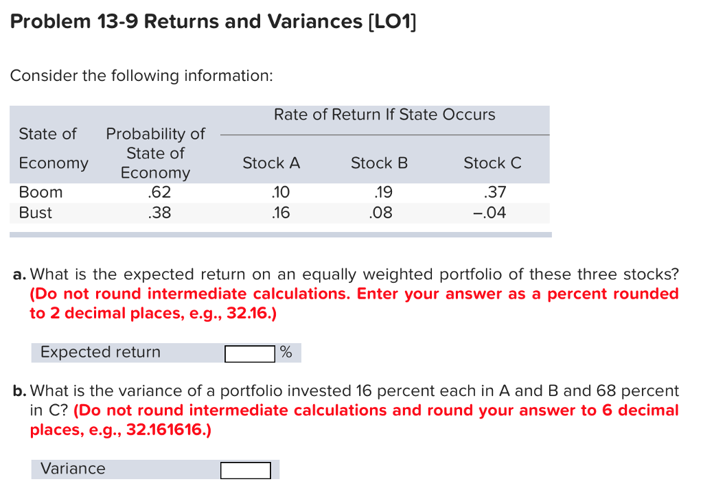 Solved Problem 13-9 Returns and Variances [LO1] Consider the | Chegg.com