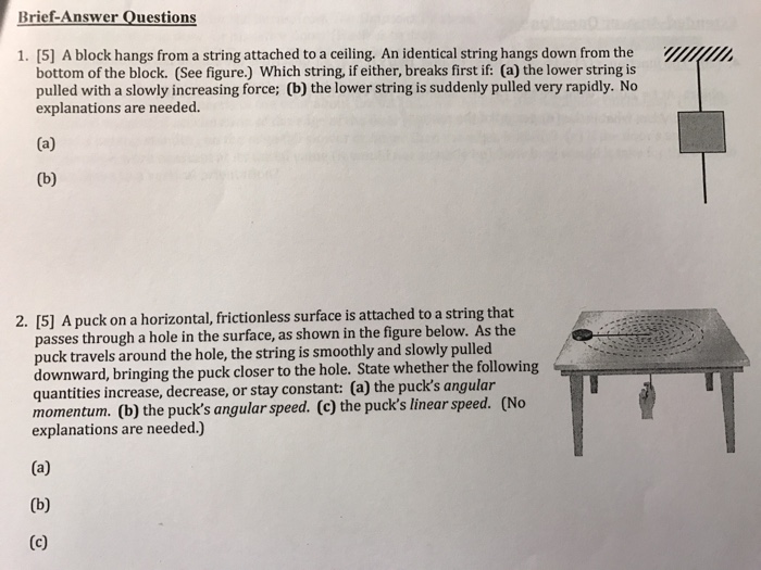 Solved A block hangs from a string attached to a ceiling. An | Chegg.com
