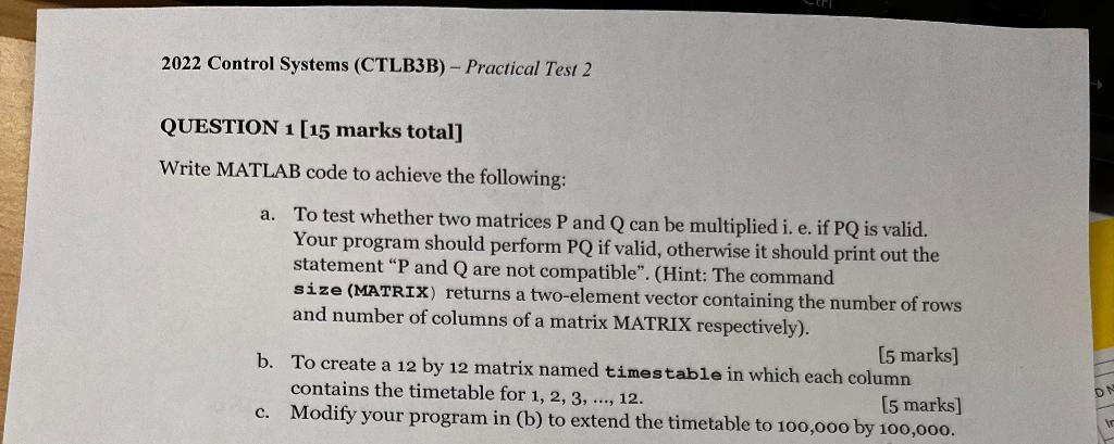 Solved QUESTION 1 [15 marks total] Write MATLAB code to | Chegg.com