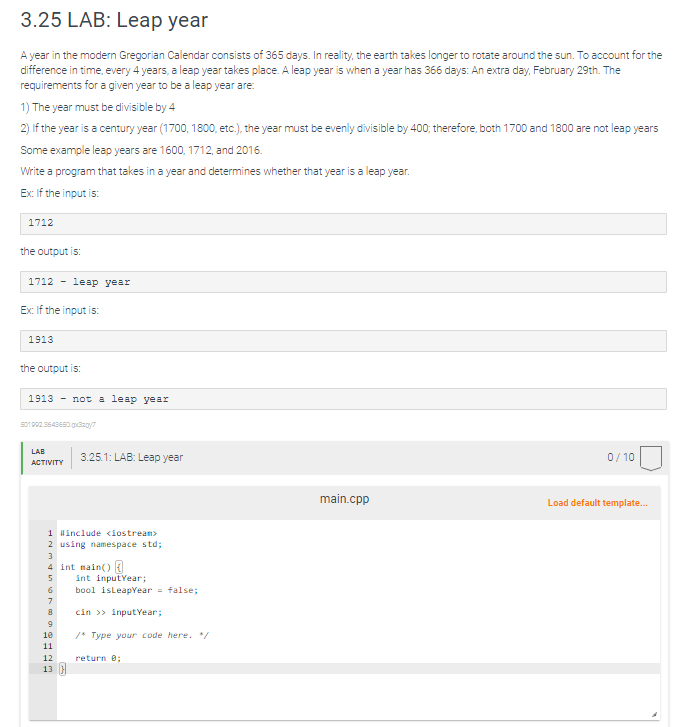 Solved 3.25 LAB: Leap year A year in the modern Gregorian | Chegg.com