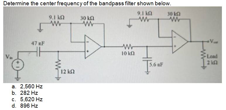 Solved Determine the center frequency of the bandpass filter | Chegg.com