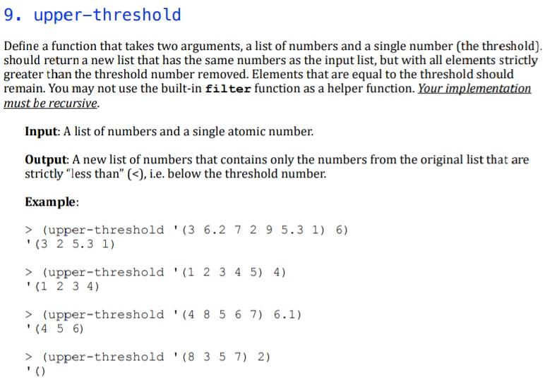 Solved 9. upper-threshold Define a function that takes two | Chegg.com