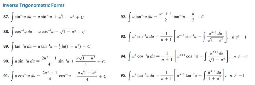 Arcsin Integral Table