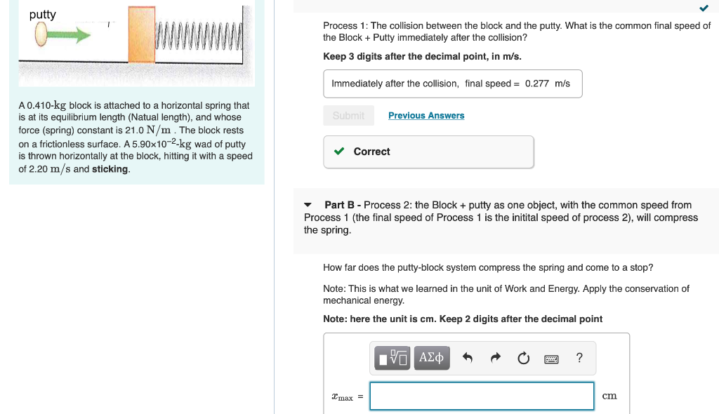 Solved putty Process 1: The collision between the block and | Chegg.com