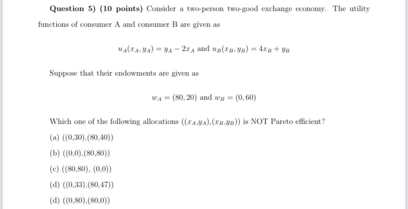 Solved Question 5) (10 points) Consider a two-person | Chegg.com