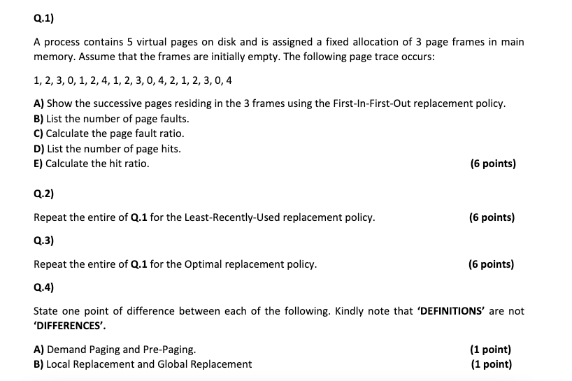 Solved Q.1) A process contains 5 virtual pages on disk and | Chegg.com