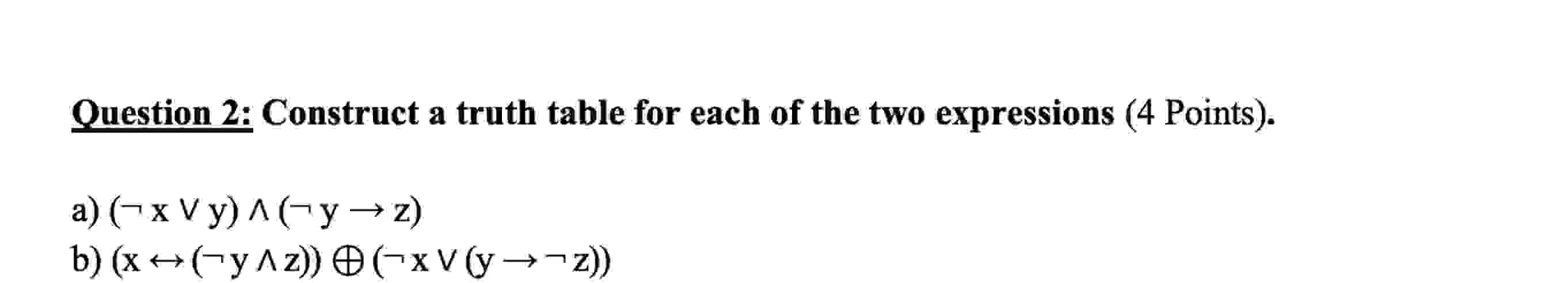 Solved Question 2: Construct a truth table for each of the | Chegg.com