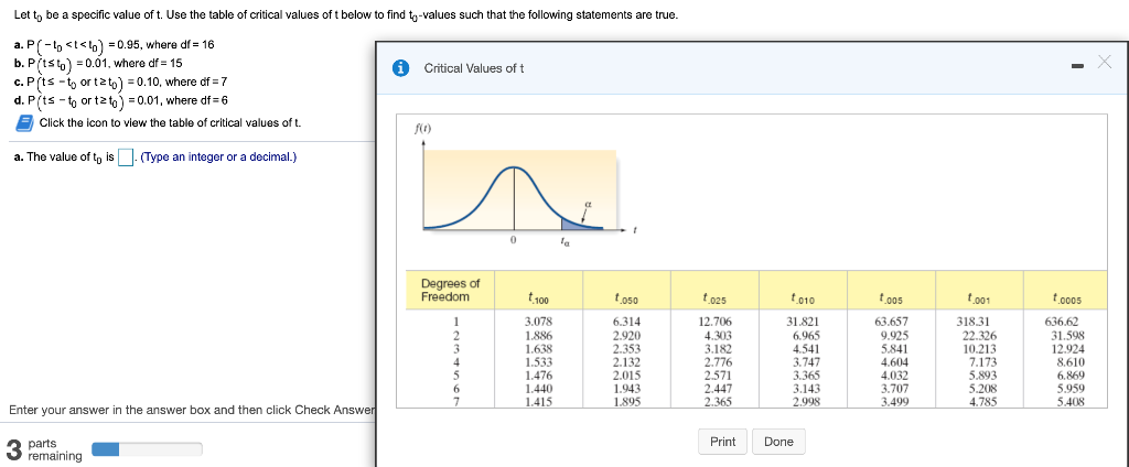 Solved Let to be a specific value of t. Use the table of | Chegg.com