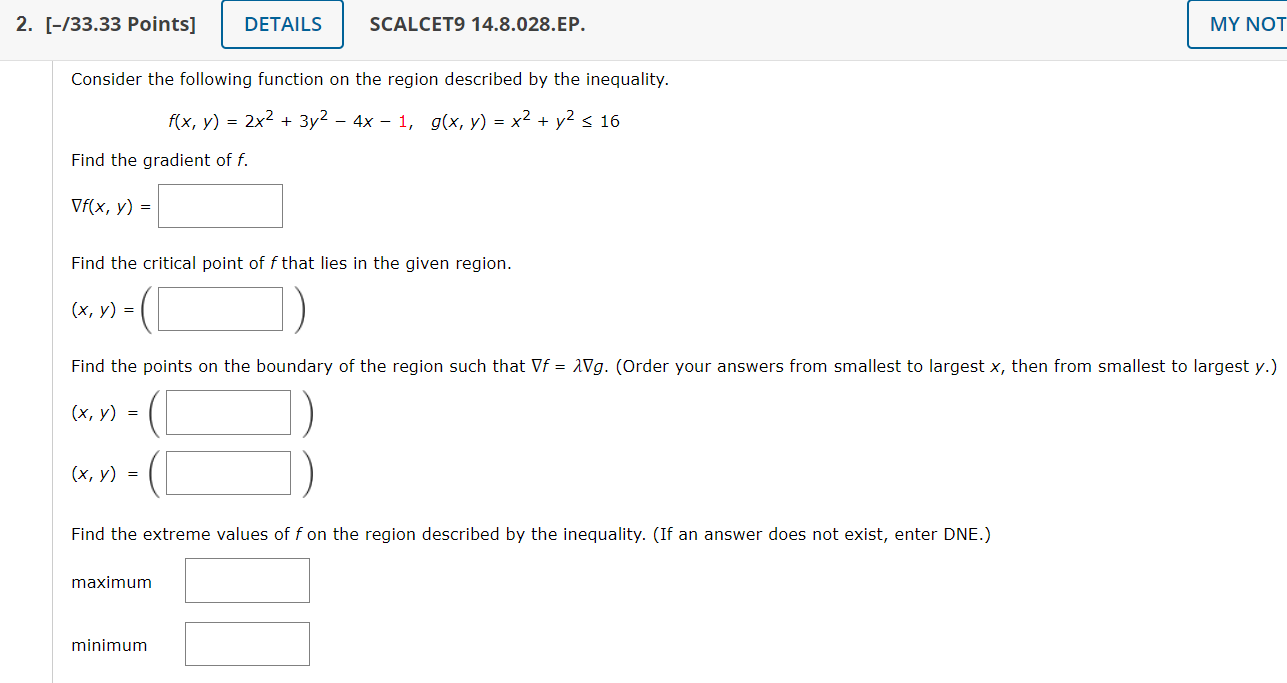 Solved Consider the following function on the region | Chegg.com