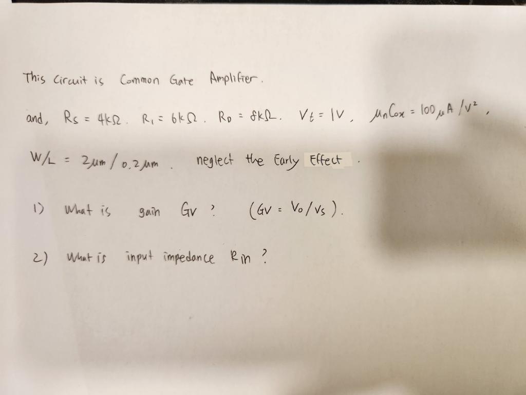 Solved The mosfet is NMOS. and Use Small Signal | Chegg.com