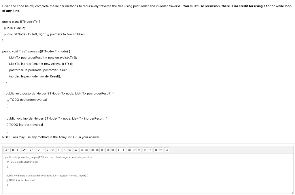 Solved Given the code below, complete the helper methods to | Chegg.com