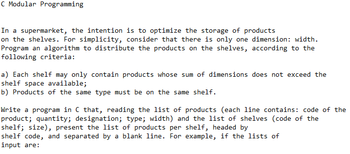 Solved C Modular Programming In a supermarket, the intention | Chegg.com