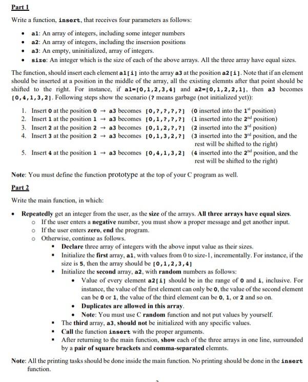Solved Part 1 Write a function, insert that receives four | Chegg.com