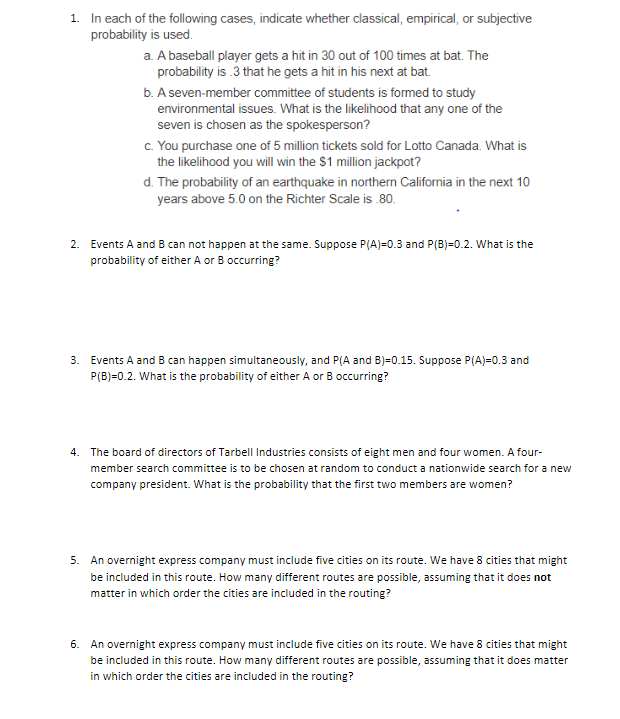 Solved 1. In each of the following cases, indicate whether | Chegg.com