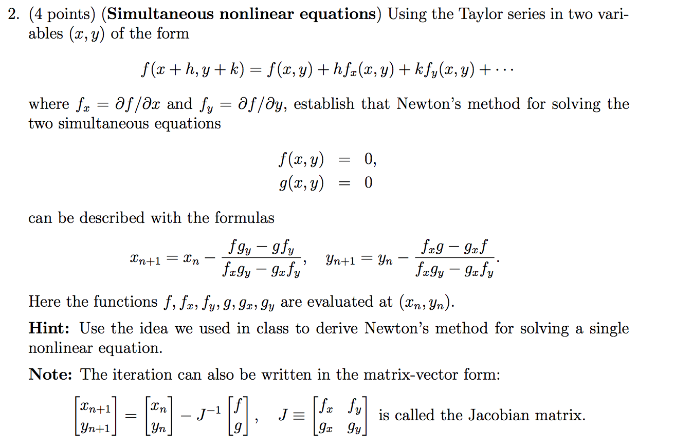 Solved 2. (4 points) (Simultaneous nonlinear equations) | Chegg.com
