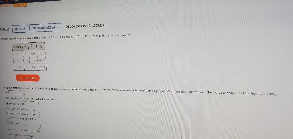 Consider the following summary data on the modulus of | Chegg.com