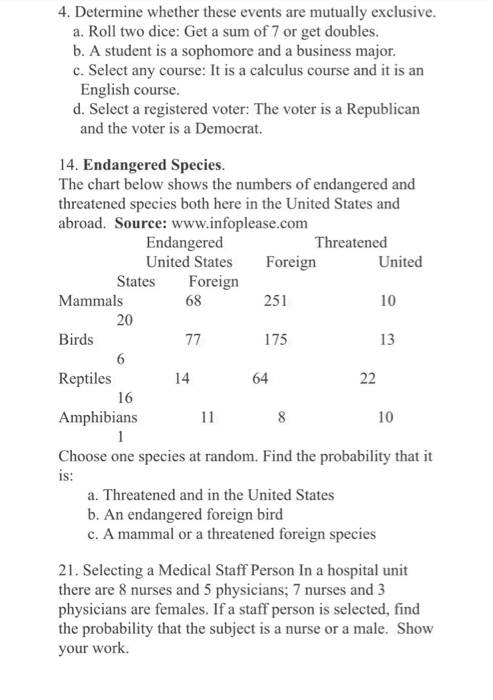 Solved 4. Determine whether these events are mutually | Chegg.com