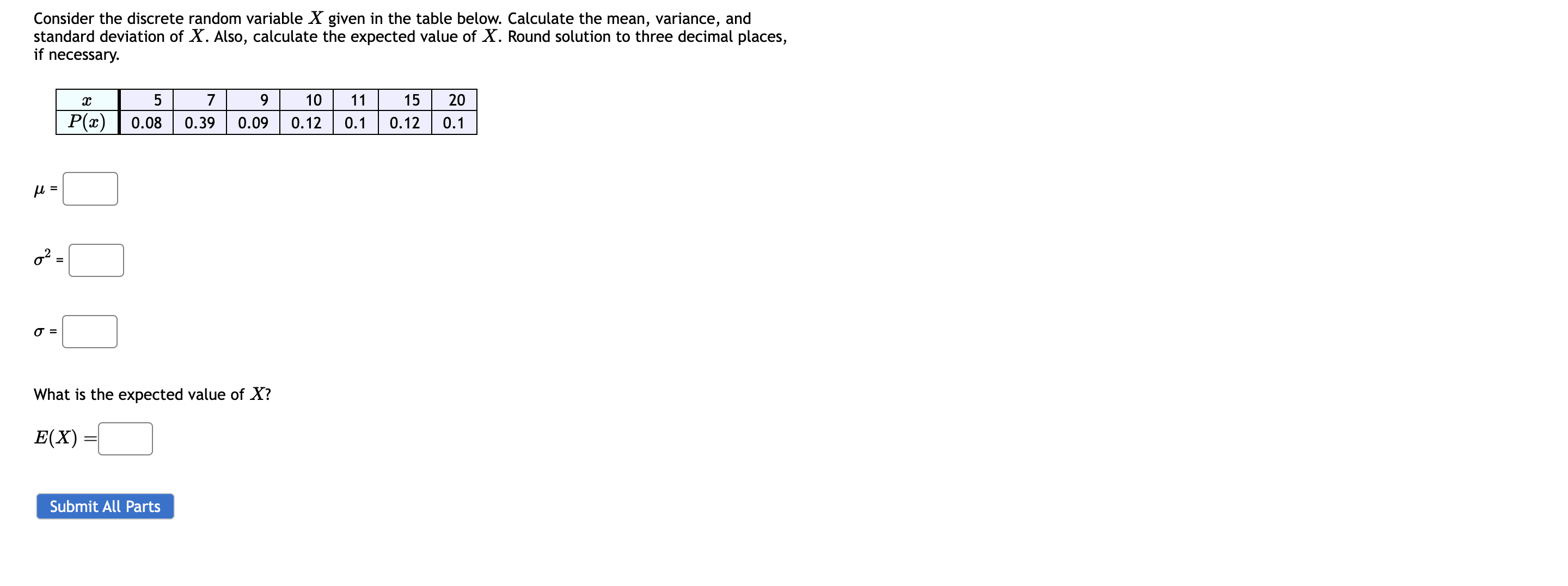 Solved Consider the discrete random variable X given in the | Chegg.com