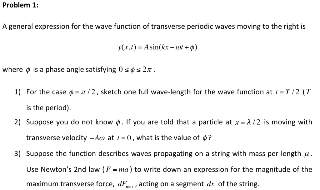 Solved 1) For the case φ =π /2, sketch one full wave-length | Chegg.com