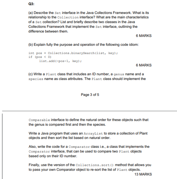 Solved Q3: (a) Describe the Set interface in the Java | Chegg.com