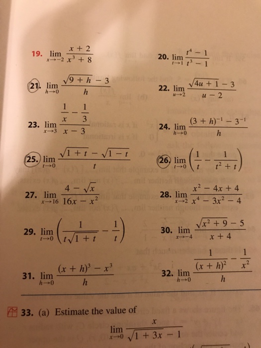 Solved t4-1 20. lim p 1 19. lim,.. 3-8 4u 1 3 lim h→0 21. | Chegg.com