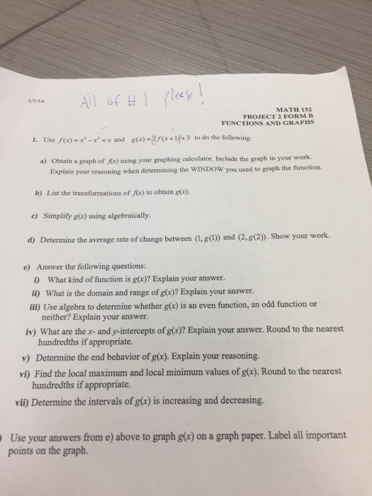 Solved MATH 152 PROJECT 2 FORM B FUNCTIONS AND GRAPHS Use | Chegg.com