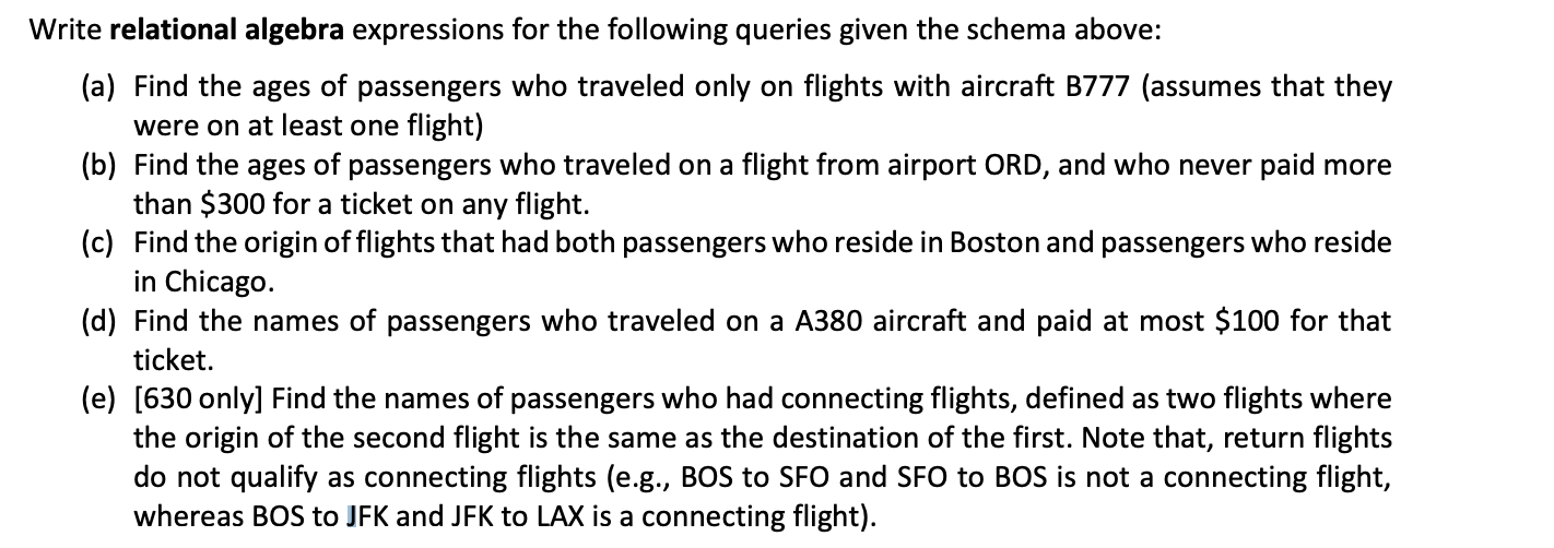 Solved Write relational algebra expressions for the | Chegg.com