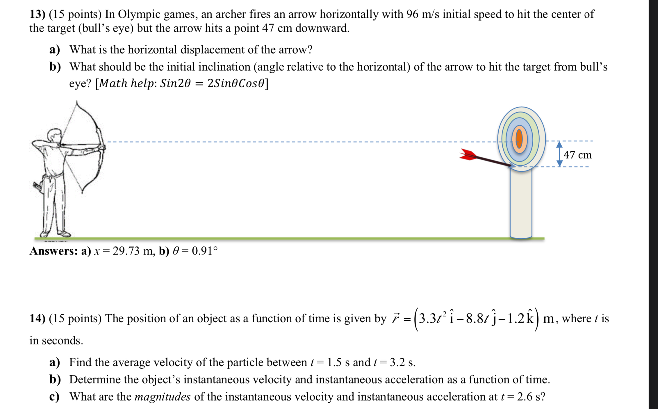 (15 ﻿points) ﻿In Olympic games, an archer fires an | Chegg.com
